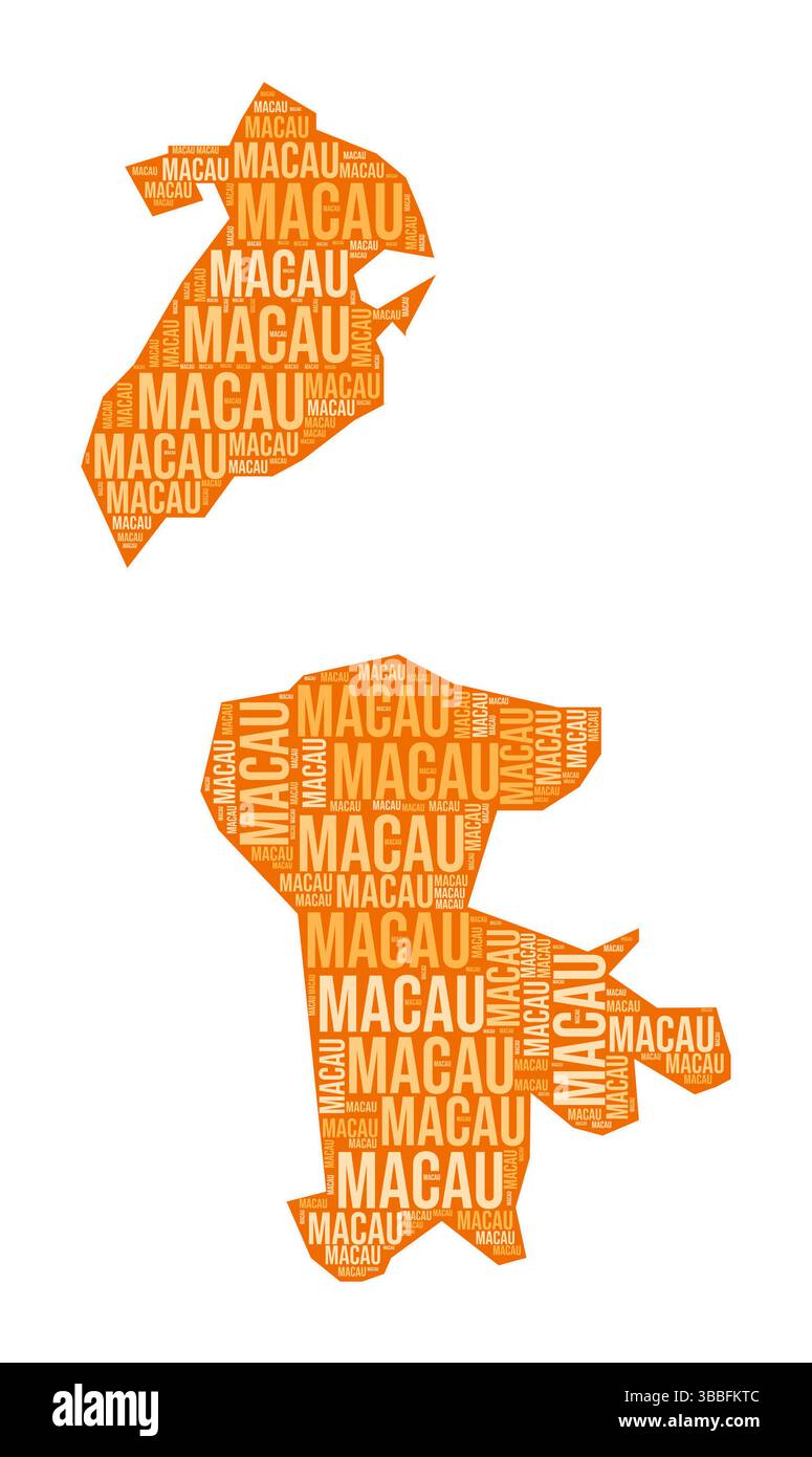 Macao shape. Country word cloud with regional division. Macao colored ...