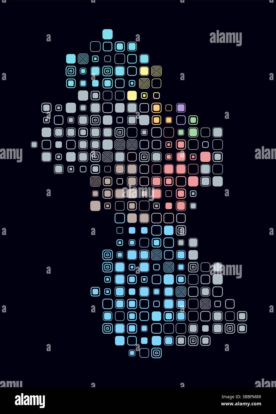 Guyana, shape of the country built of colored cells. Digital style map ...