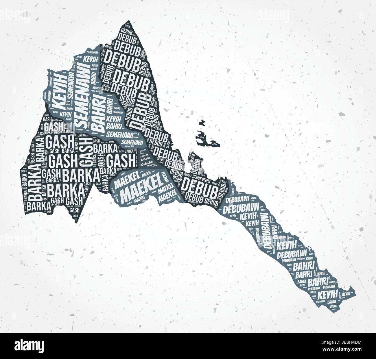 Eritrea regions word clouds. Country shape on textured background ...