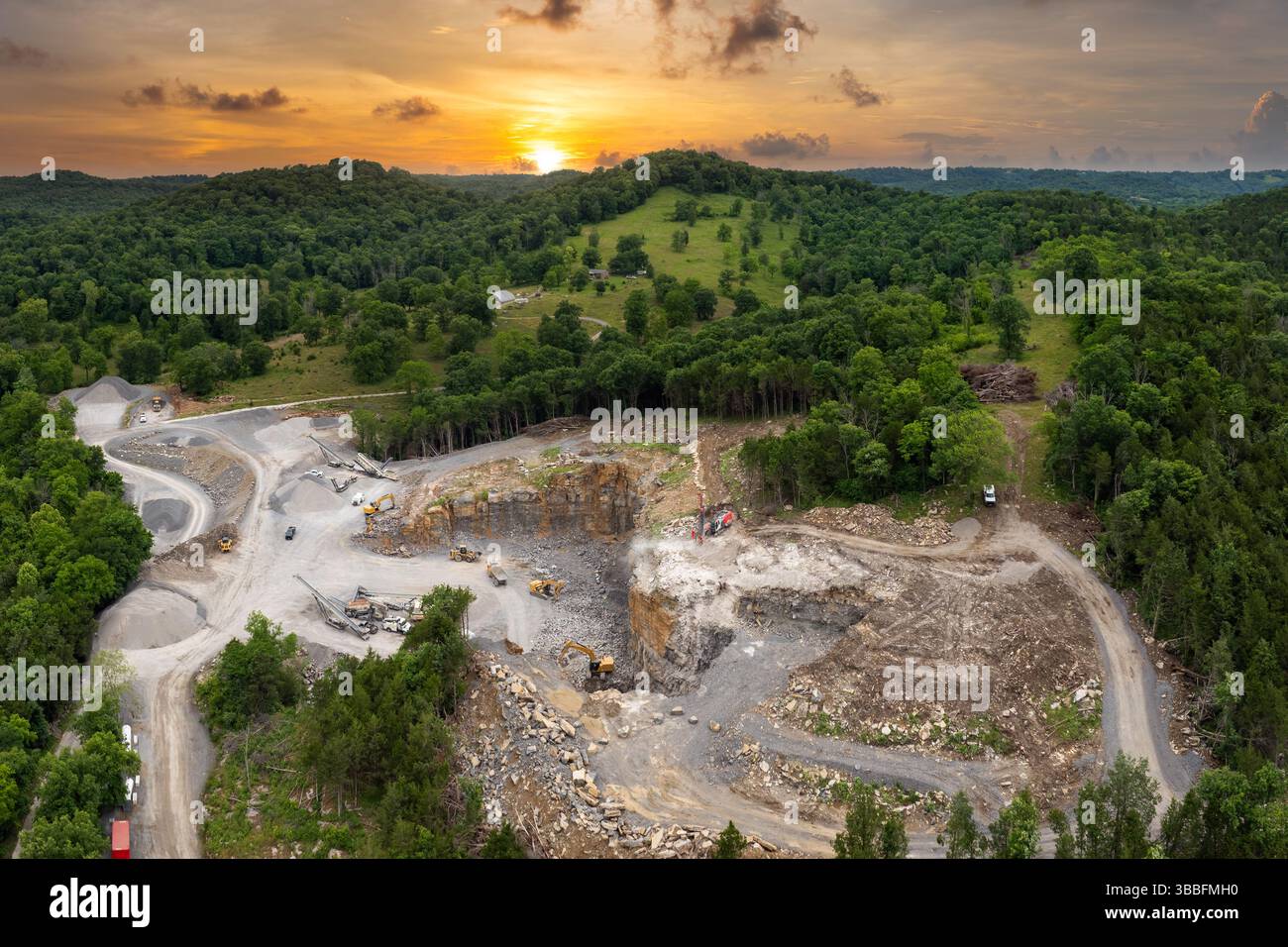 Limestone quarry at industrial open-pit mining site In North Carolina ...