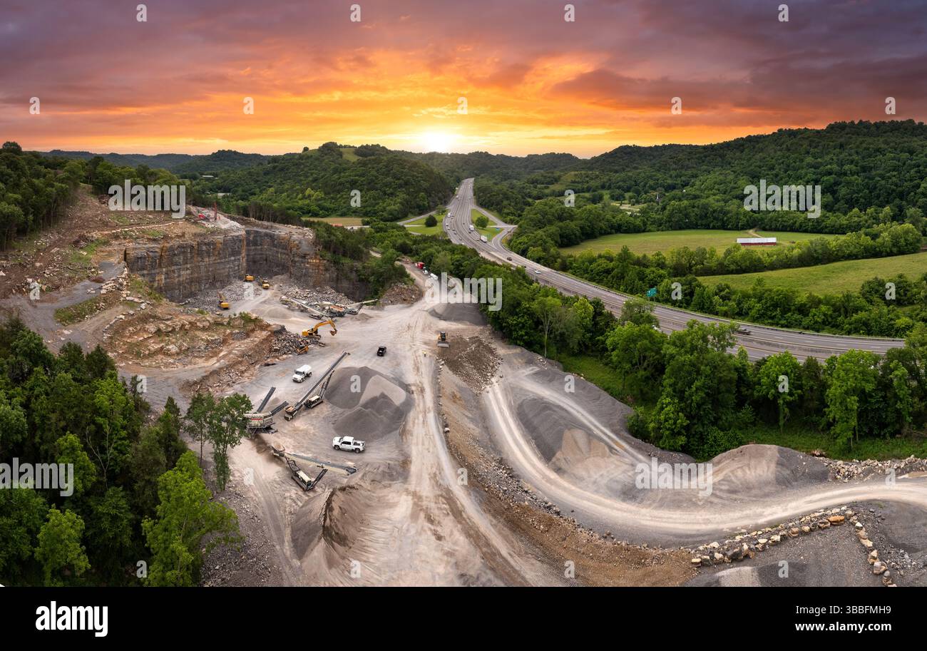 Limestone quarry at industrial open-pit mining site In North Carolina ...