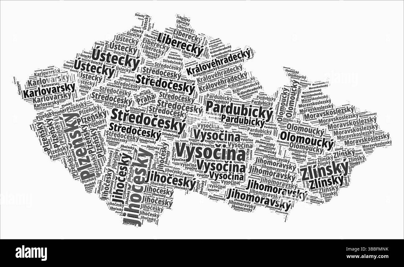 Czechia Text Style Regions. Country region names word clouds in Czech ...