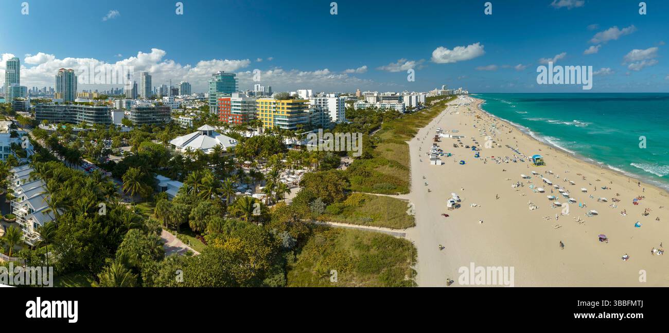 Miami Beach is popular vacation spot in southern Florida. Sandy beach ...