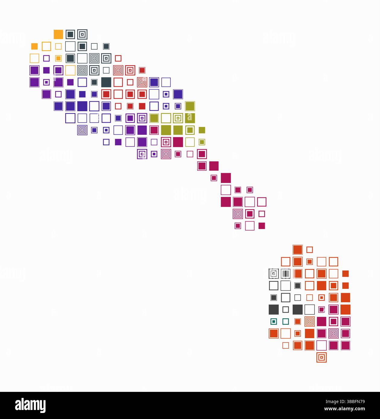 Saint Kitts and Nevis, shape of the country build of colored cells ...