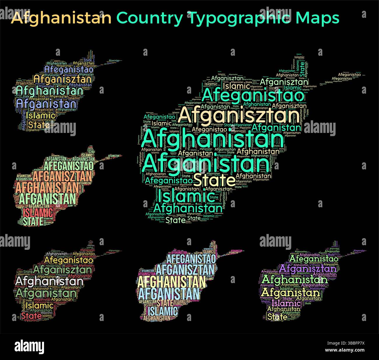 Afghanistan. Set of typography style country illustrations. Afghanistan ...