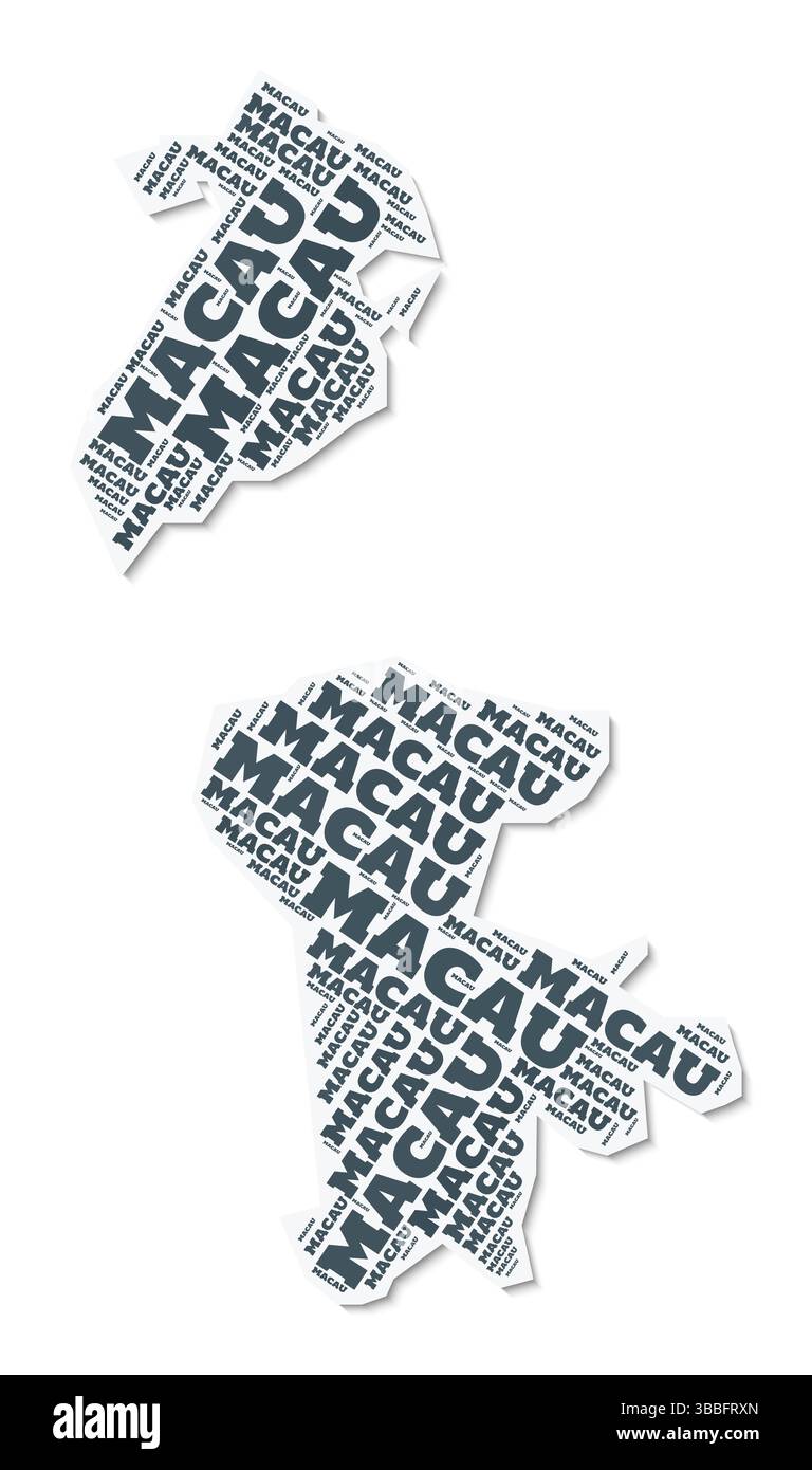 Macao shape text cloud. Country border with shadow on white background ...
