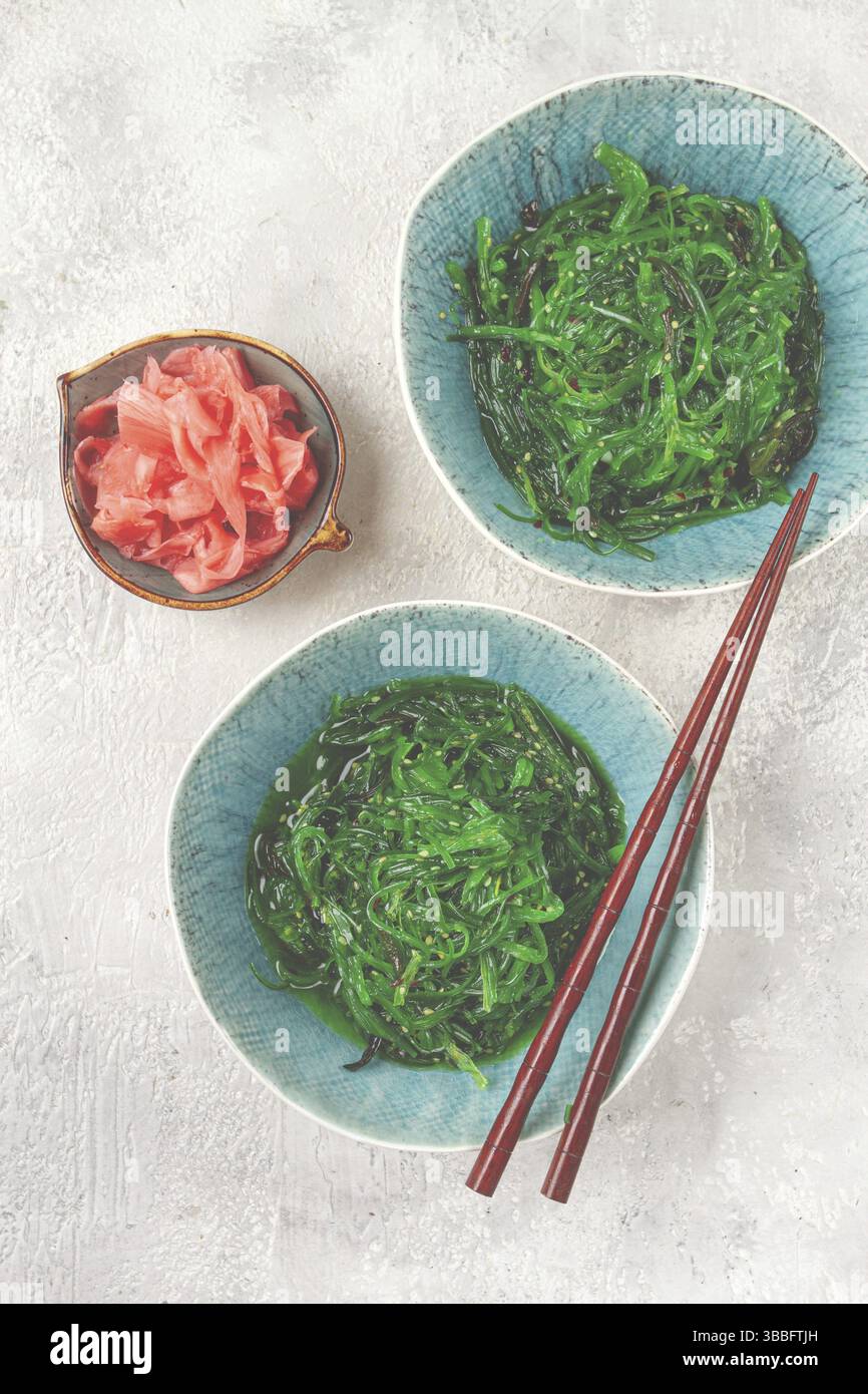 Chuka salad made from fresh seaweed, with sesame dressing, two bowls ...