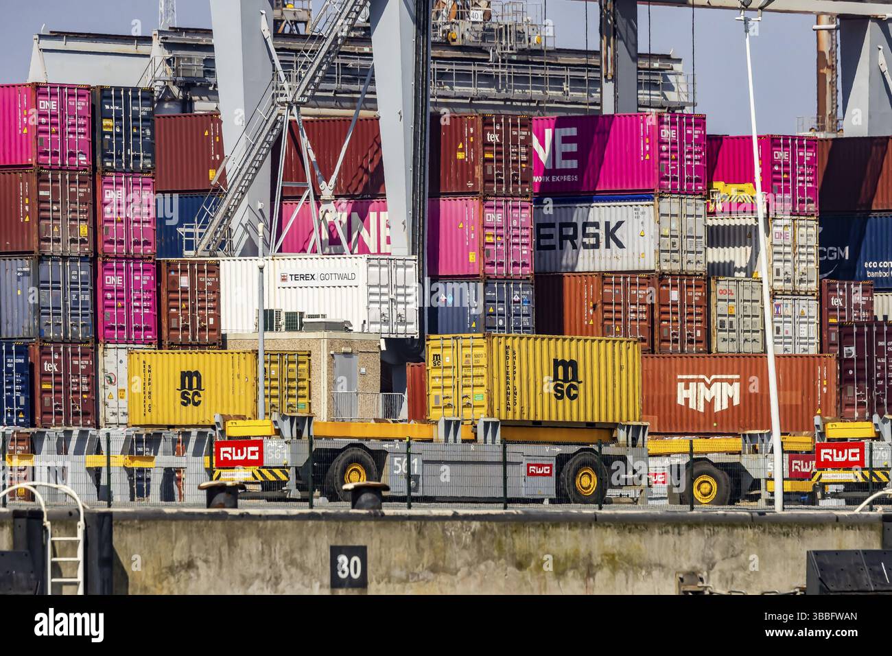 Container terminal in the seaport of Rotterdam, Maasvlakte deep-sea ...