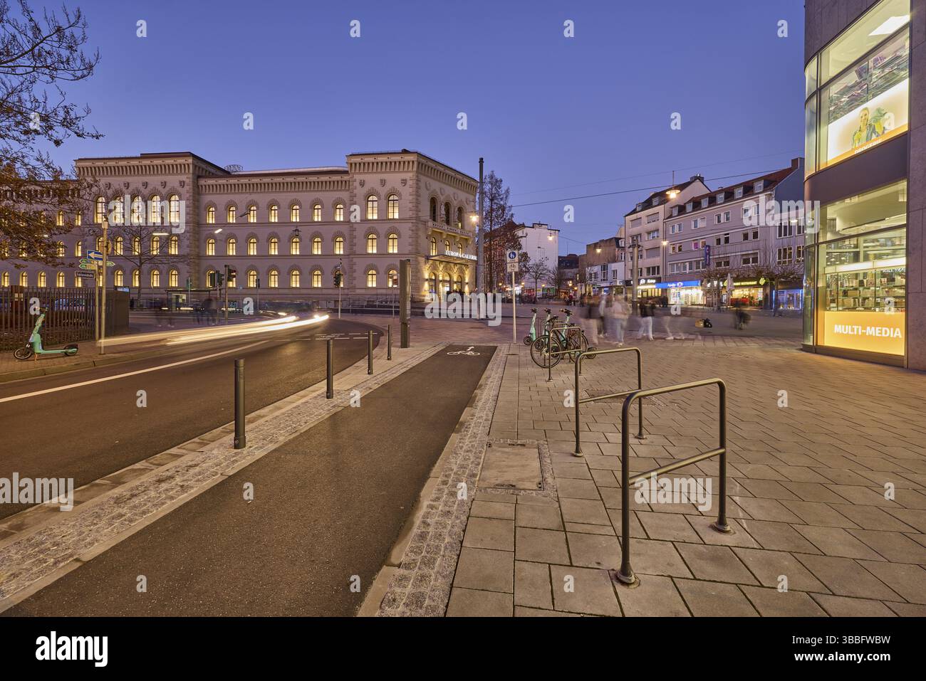 Street, cycle path, footpath, bollard, shopping centre, general ...