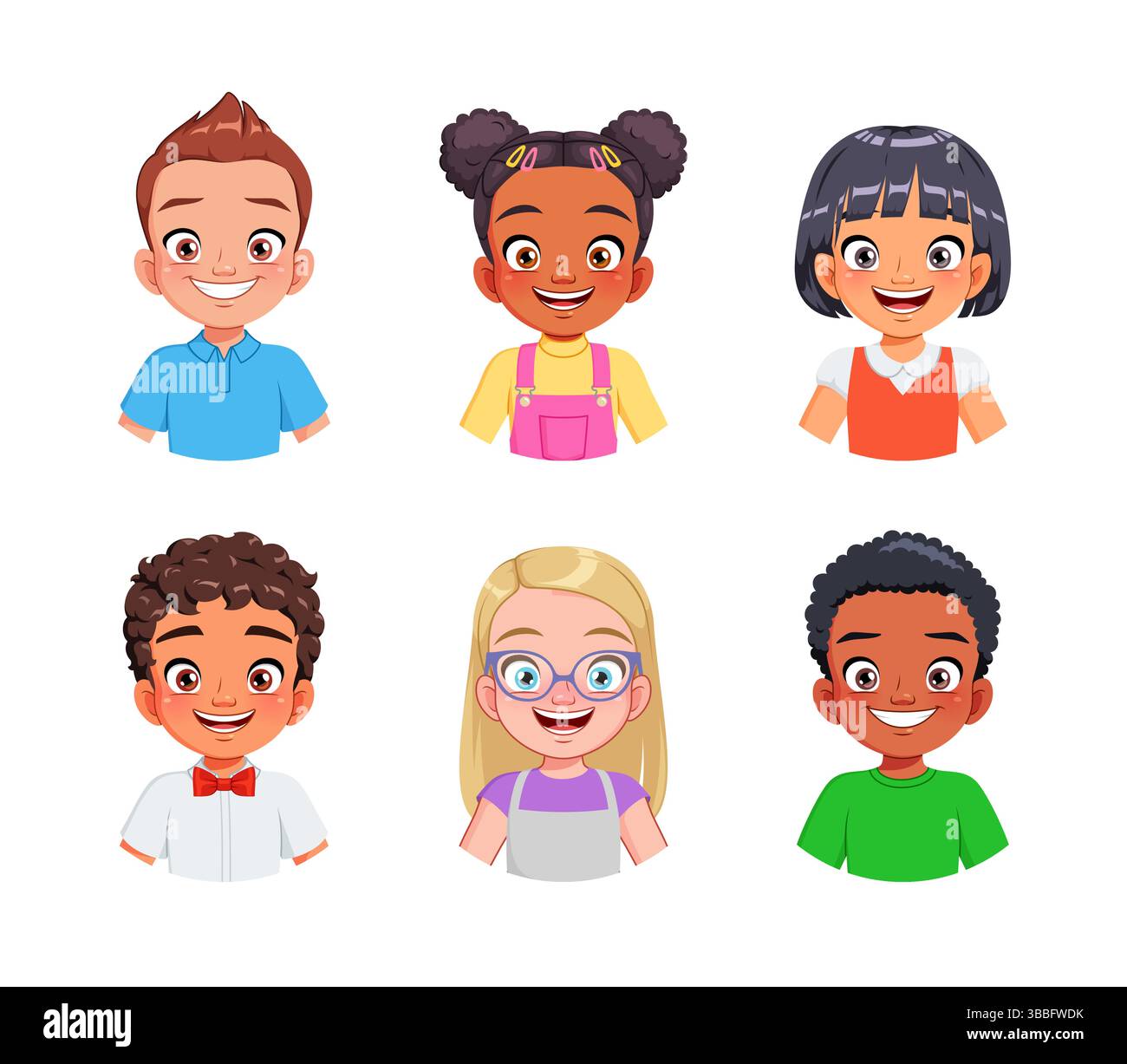 Cute cartoon children faces of different ethnicities boys and girls ...