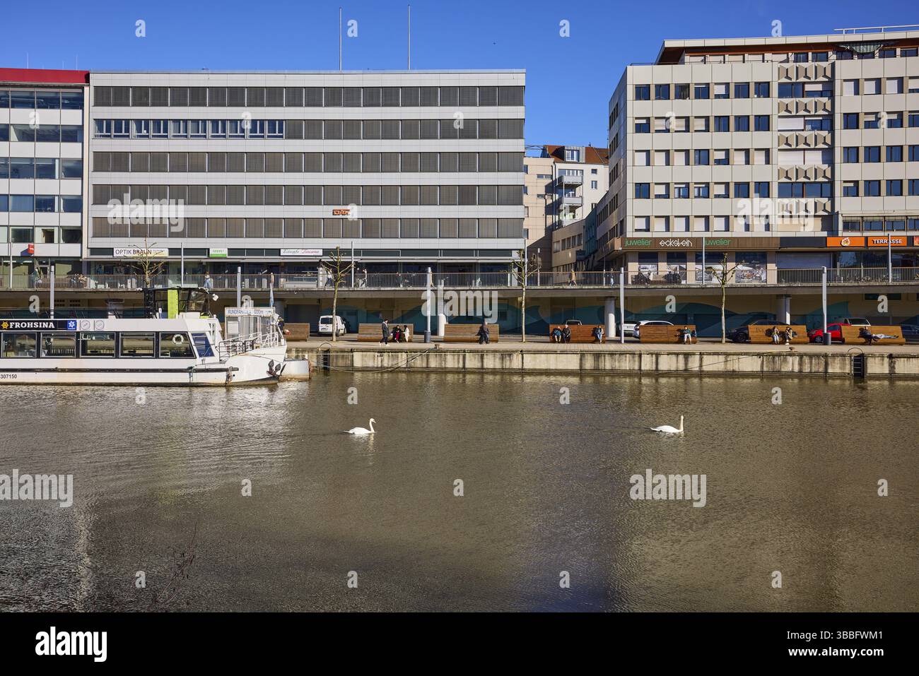 River Saar, modern architecture, concrete building, commercial building ...