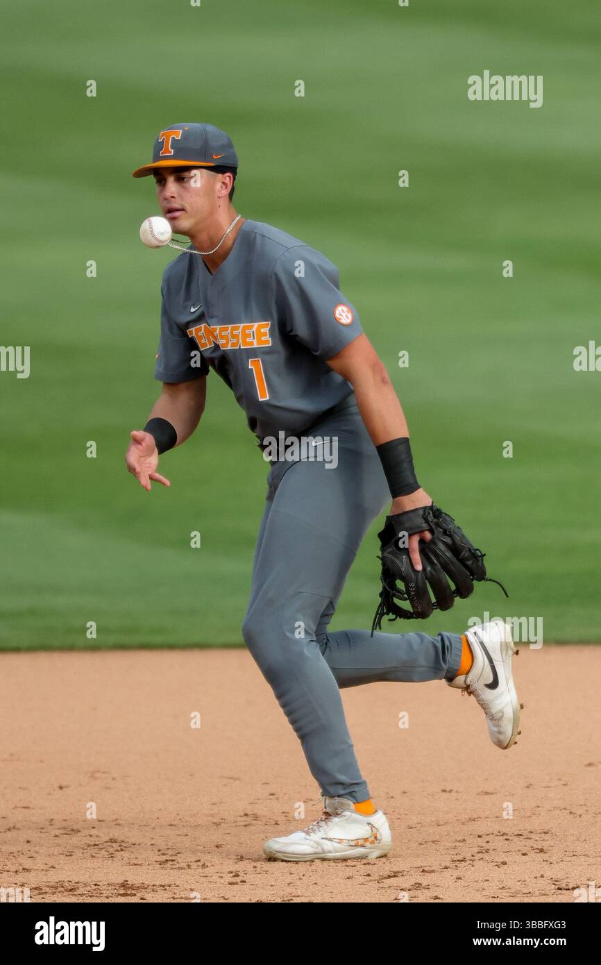Fayetteville, AR. 15th May, 2025. Tennessee infielder Dan Curley (1 ...