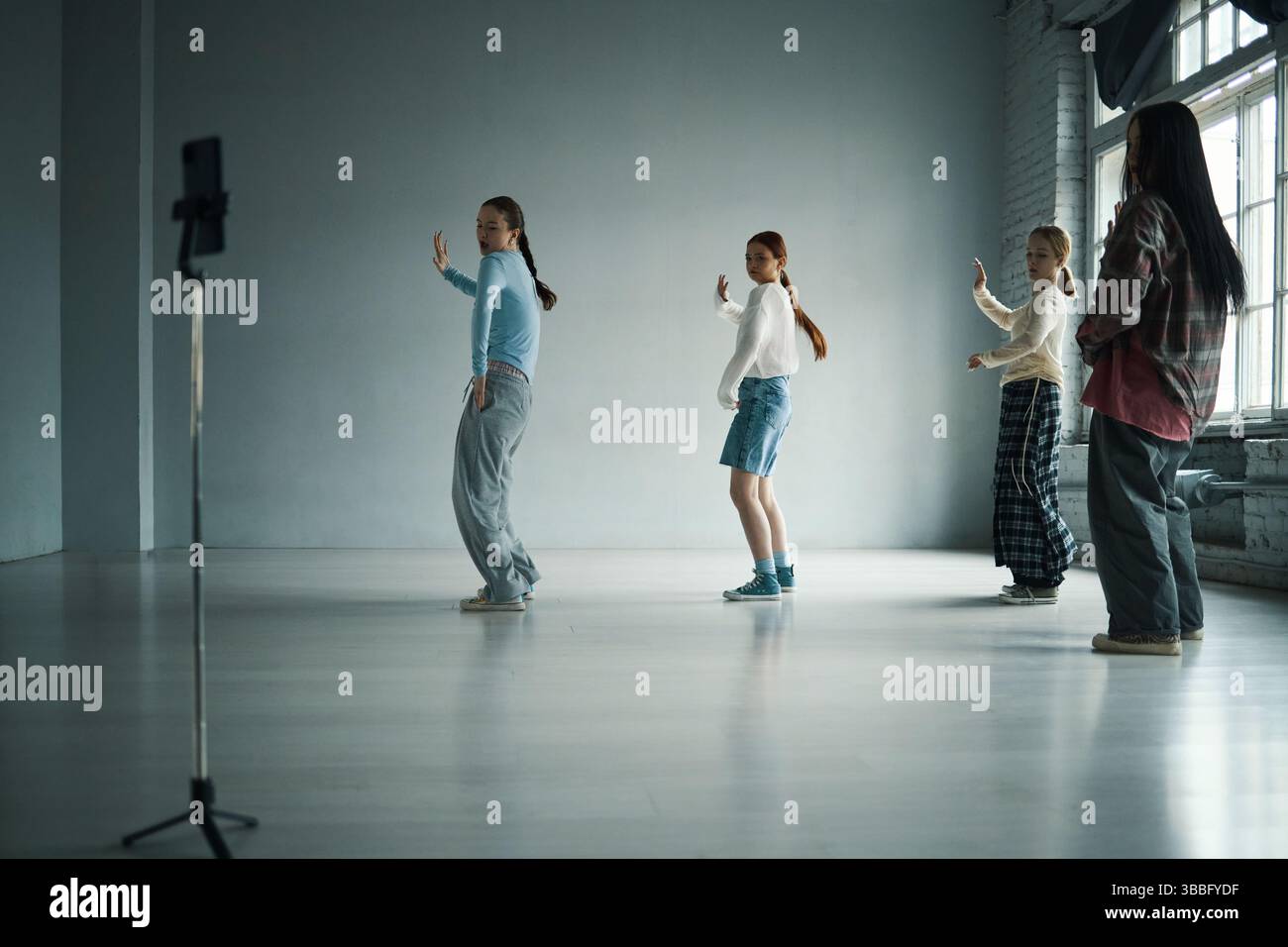 Practicing Dance Choreography in Studio With Natural Light Stock Photo ...