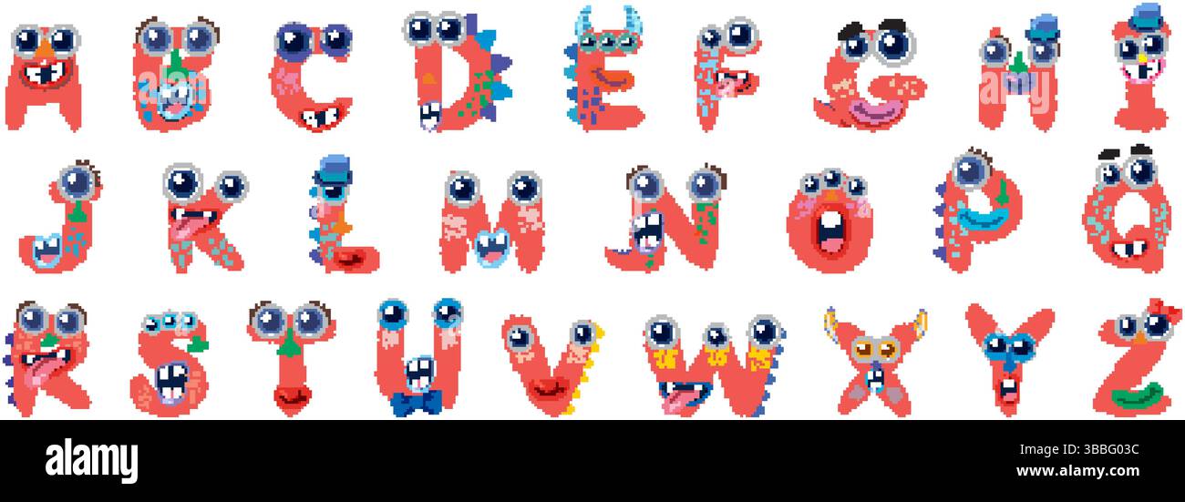 Colorful monster-themed alphabet with quirky characters. Bold, vibrant ...