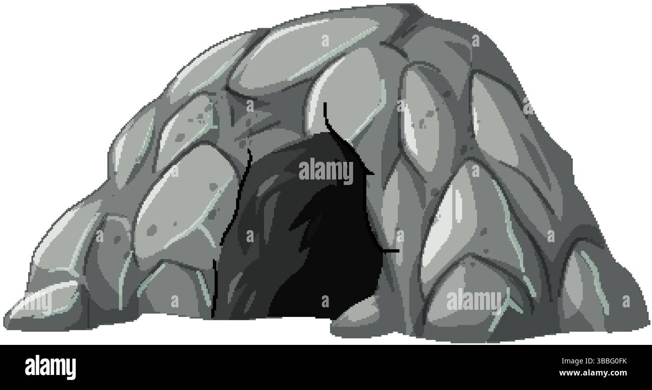 Vector illustration of a rocky cave entrance with smooth, rounded ...