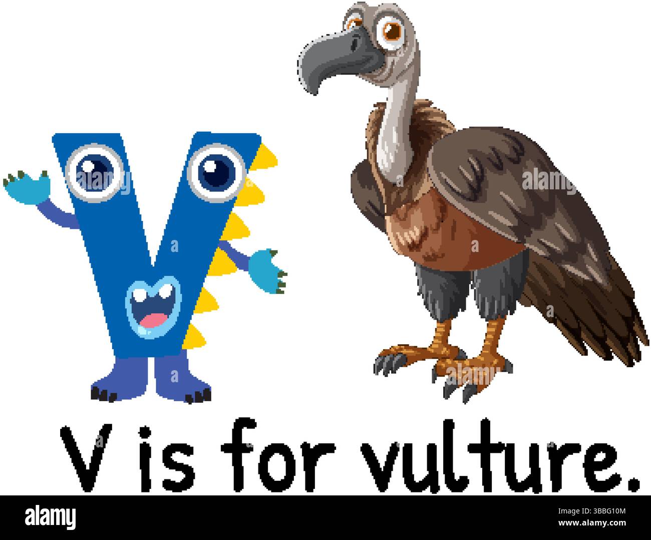Playful vector illustration of the letter V with a cartoon vulture ...