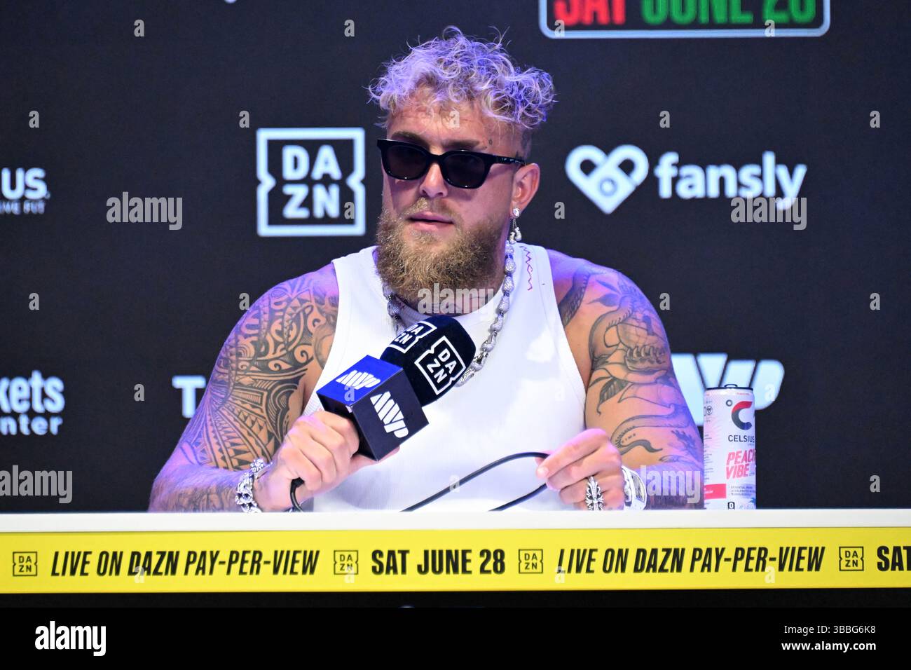 Jake Paul during a boxing news conference at the Avalon Hollywood ...