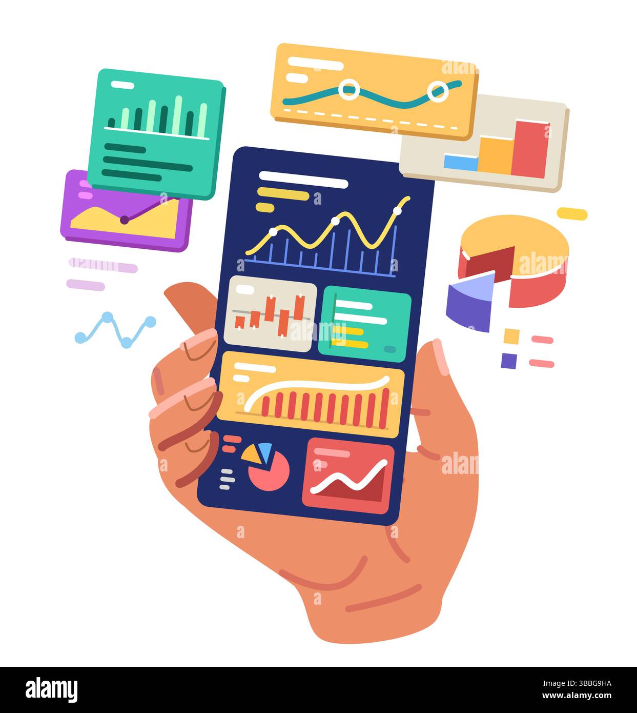 Business data, charts and graphs, diagrams on screen of smartphone in ...