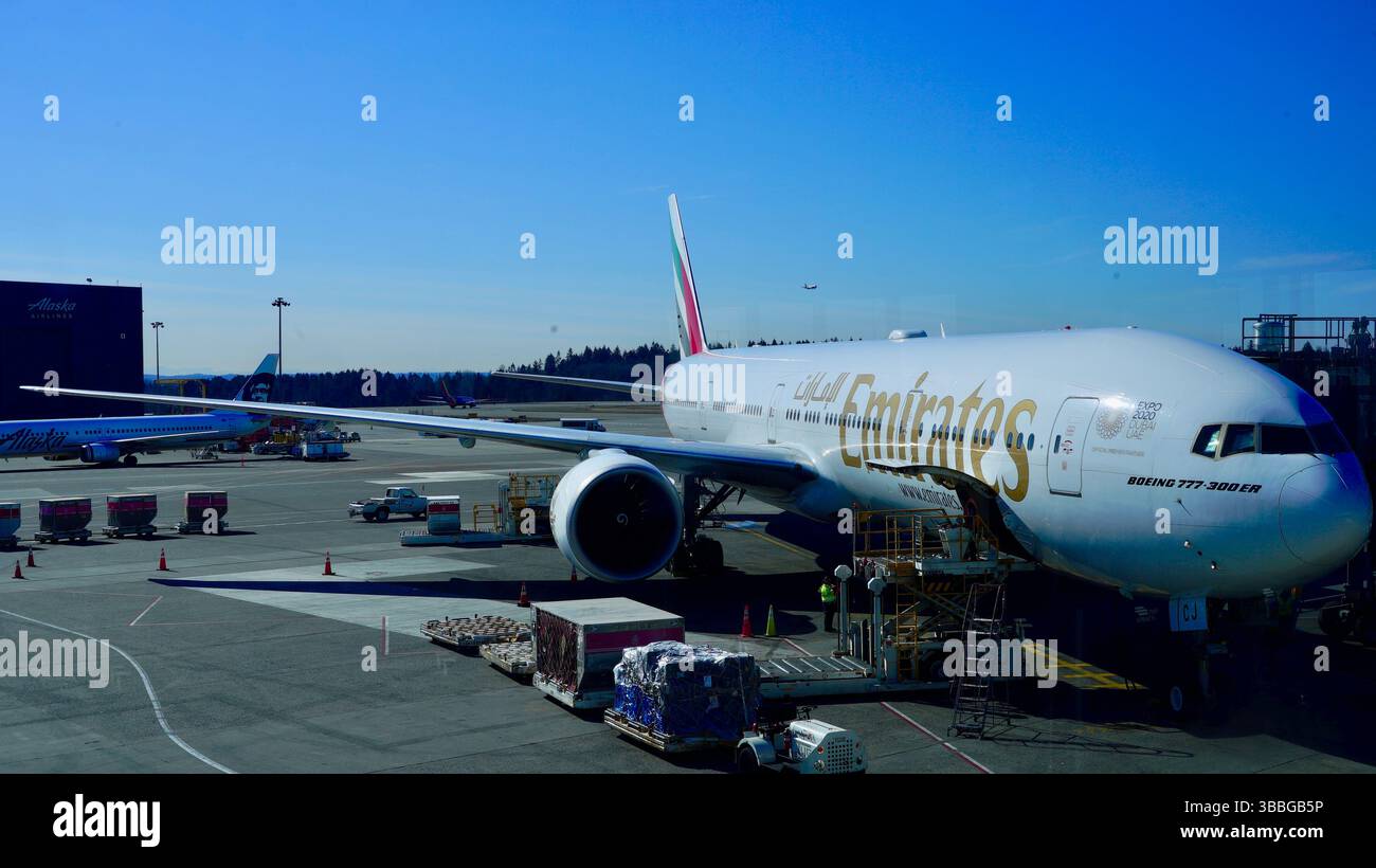 Emirates Airlines at the Seattle–Tacoma International Airport Stock ...