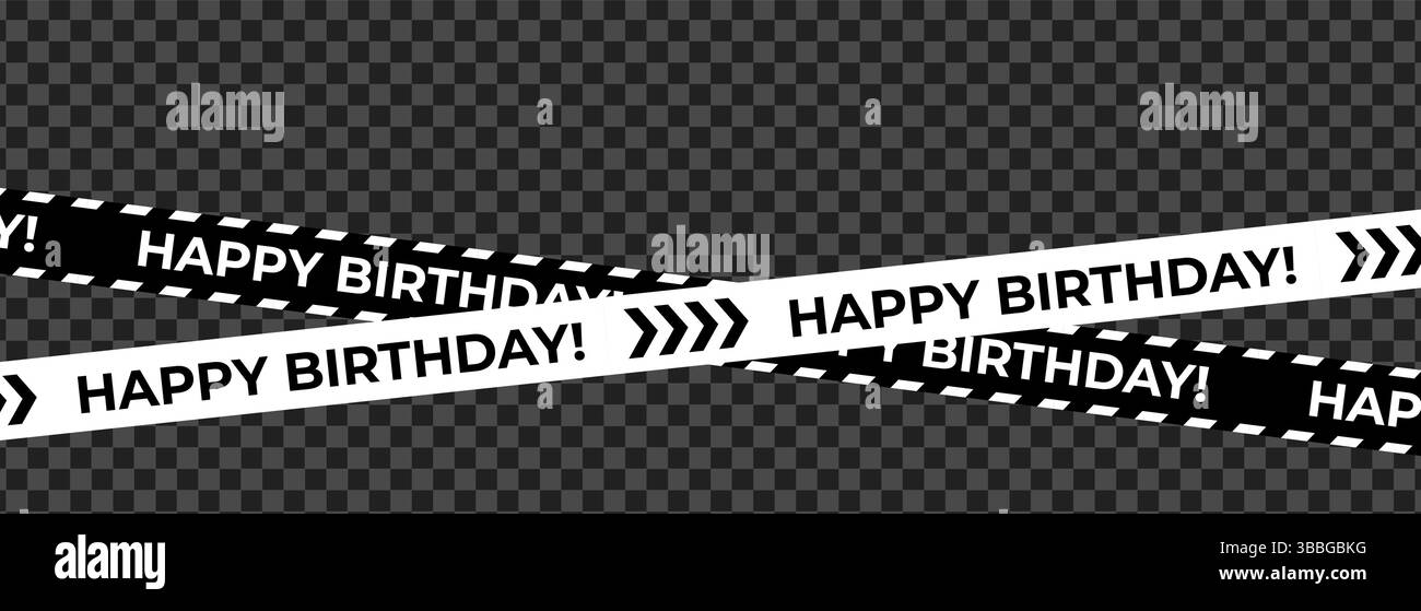 Monochrome diagonal birthday ribbons with Happy Birthday text and ...
