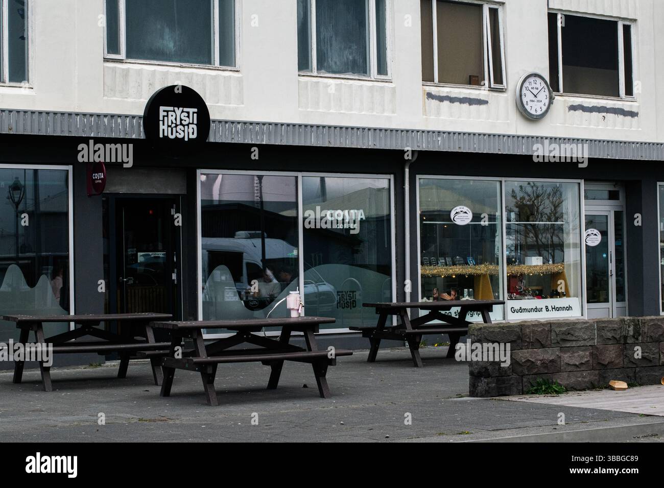 Akranes, Iceland - May 15, 2025: A street view of a cozy cafe in ...