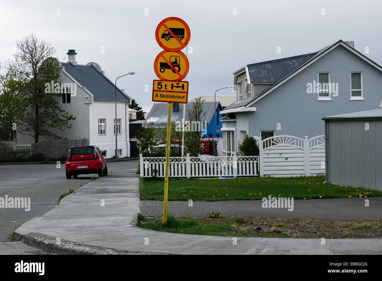 Akranes, Iceland - May 15, 2025: A street featuring traffic signs ...