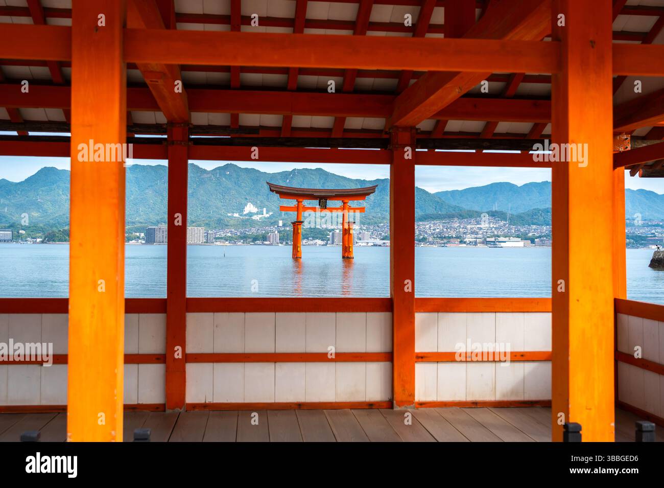 The sacred Itsukushima Shrine with its floating red torii gate ...