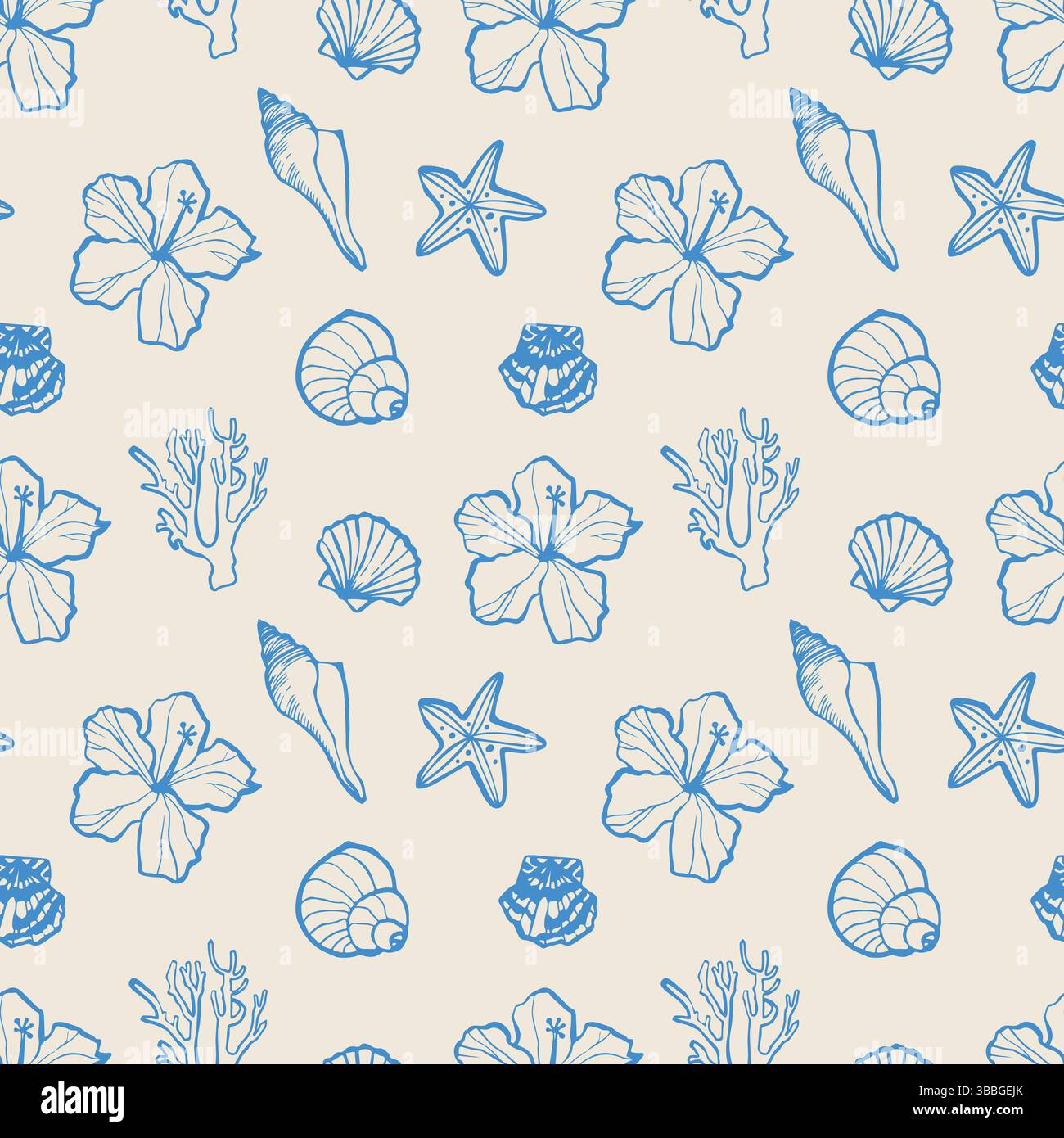 seamless hand drawn outline pattern with shells Stock Vector Image ...