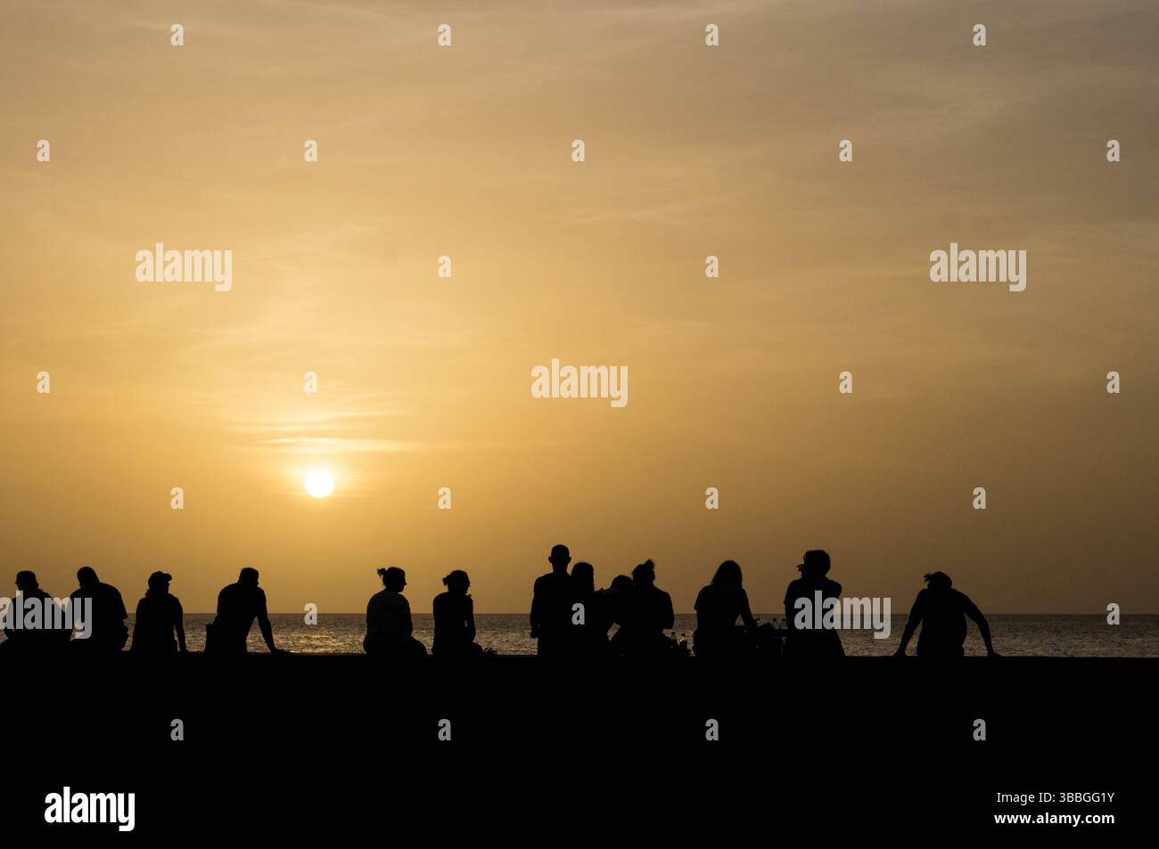 Photograph of a group of people whose silhouettes are visible on the ...