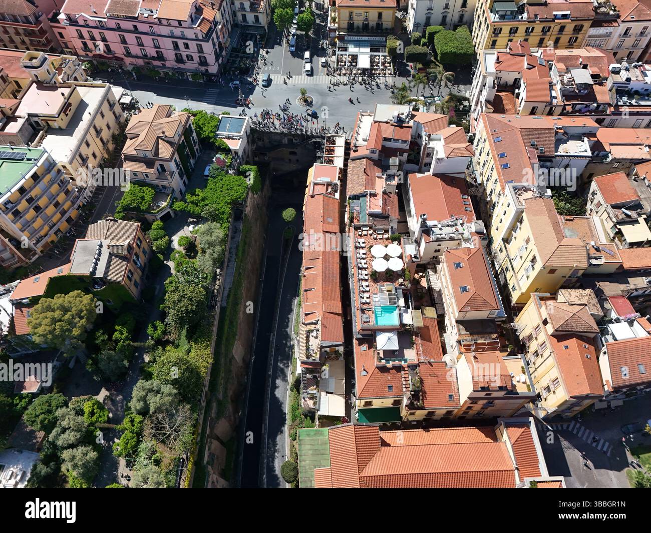 aerial view of Piazza Tasso this is the central public square of ...