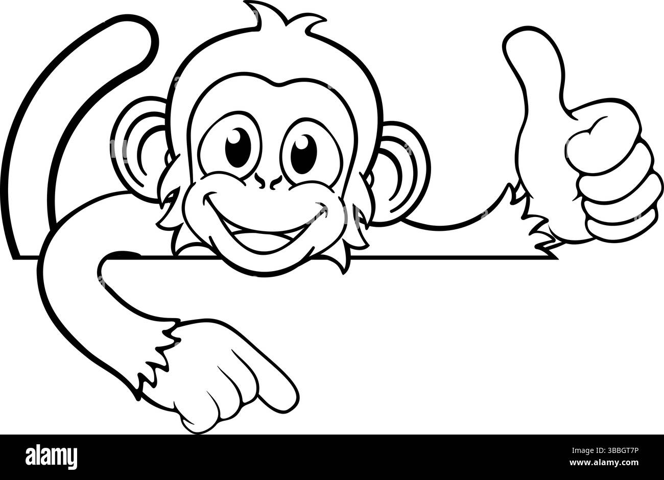 Monkey Cartoon Animal Pointing Thumbs Up Sign Stock Vector Image & Art ...