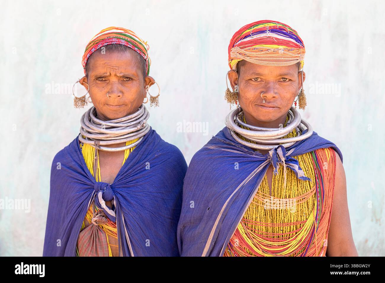Women from Bonda tribe in their colourful traditional clothes and ...