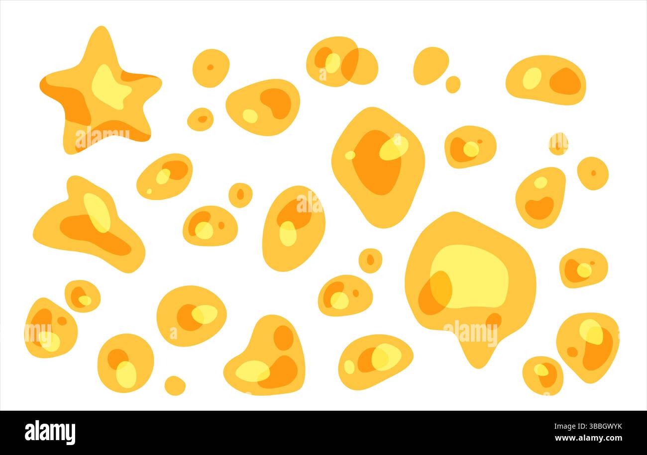 Flat yellow blob and splash elements with smooth shapes on white ...