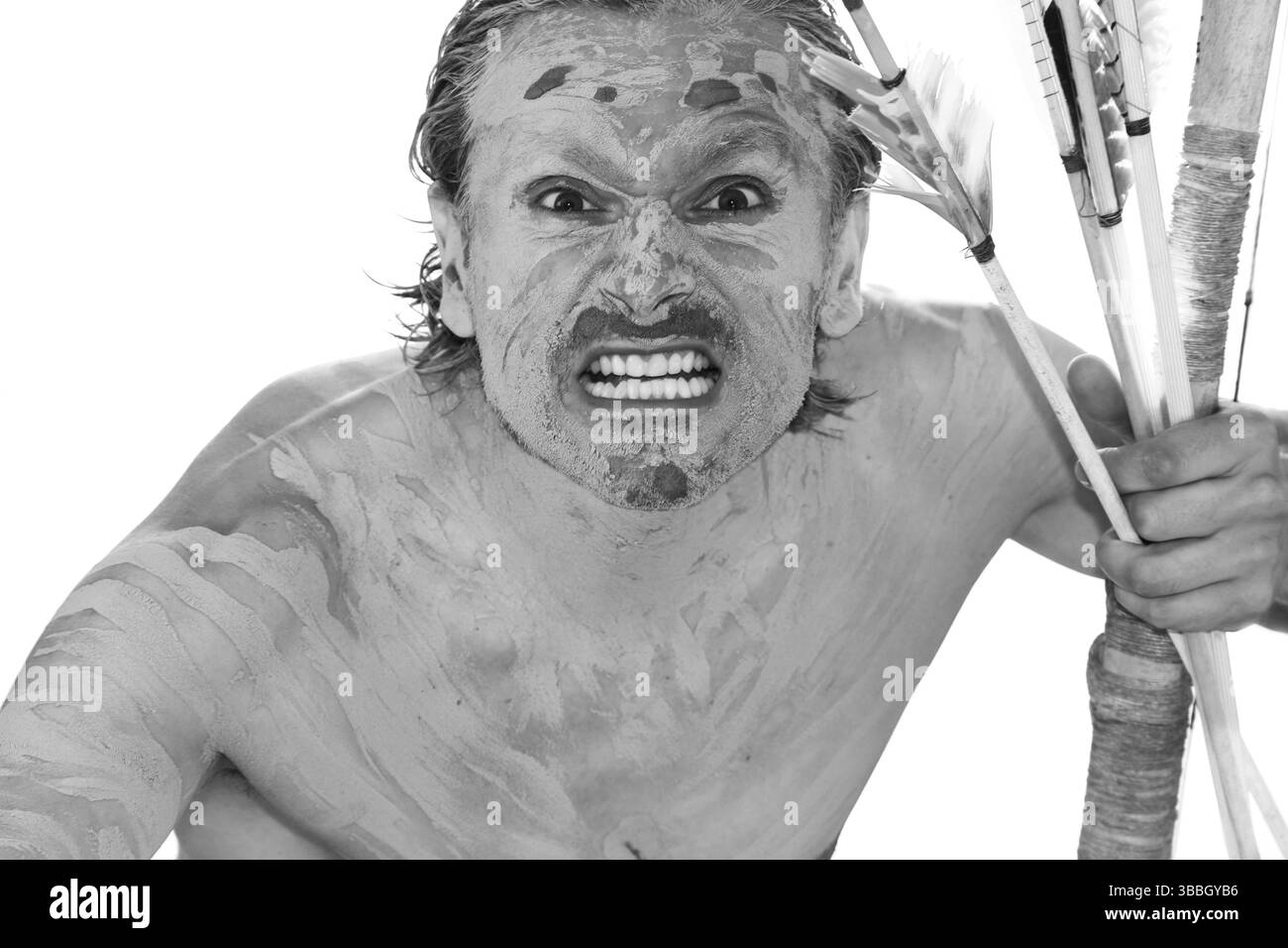 fierce facial expressions and grimaces of a primitive man Stock Photo ...