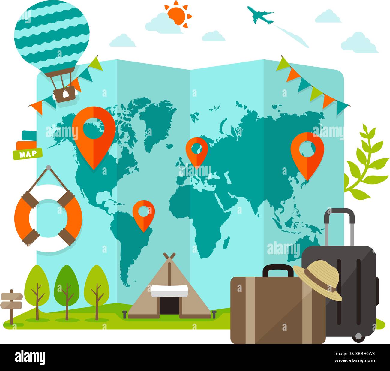 Vector illustration of a large world map and vacation Stock Vector ...