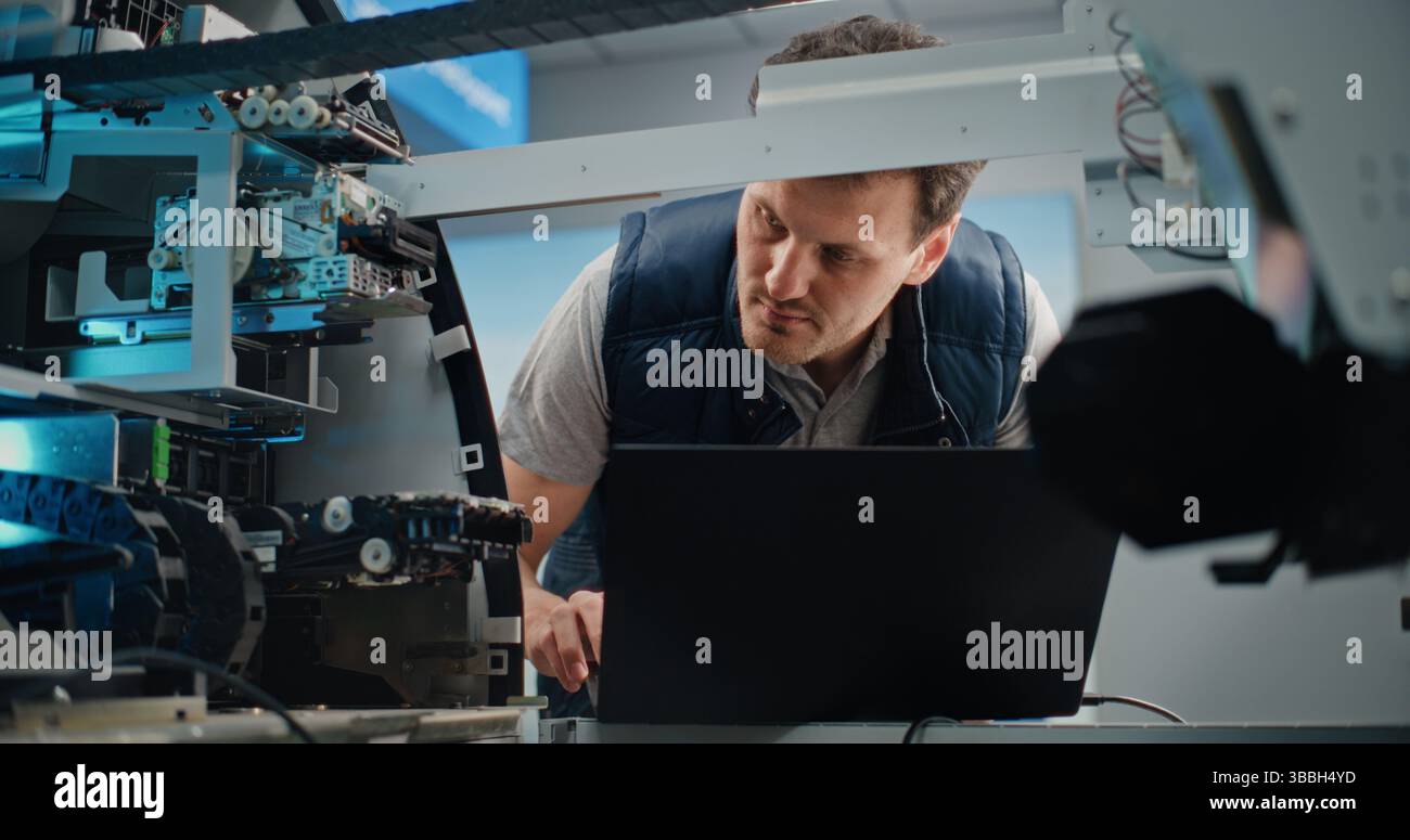 Technician Servicing ATM Machine in Airport Terminal. Man in Uniform ...