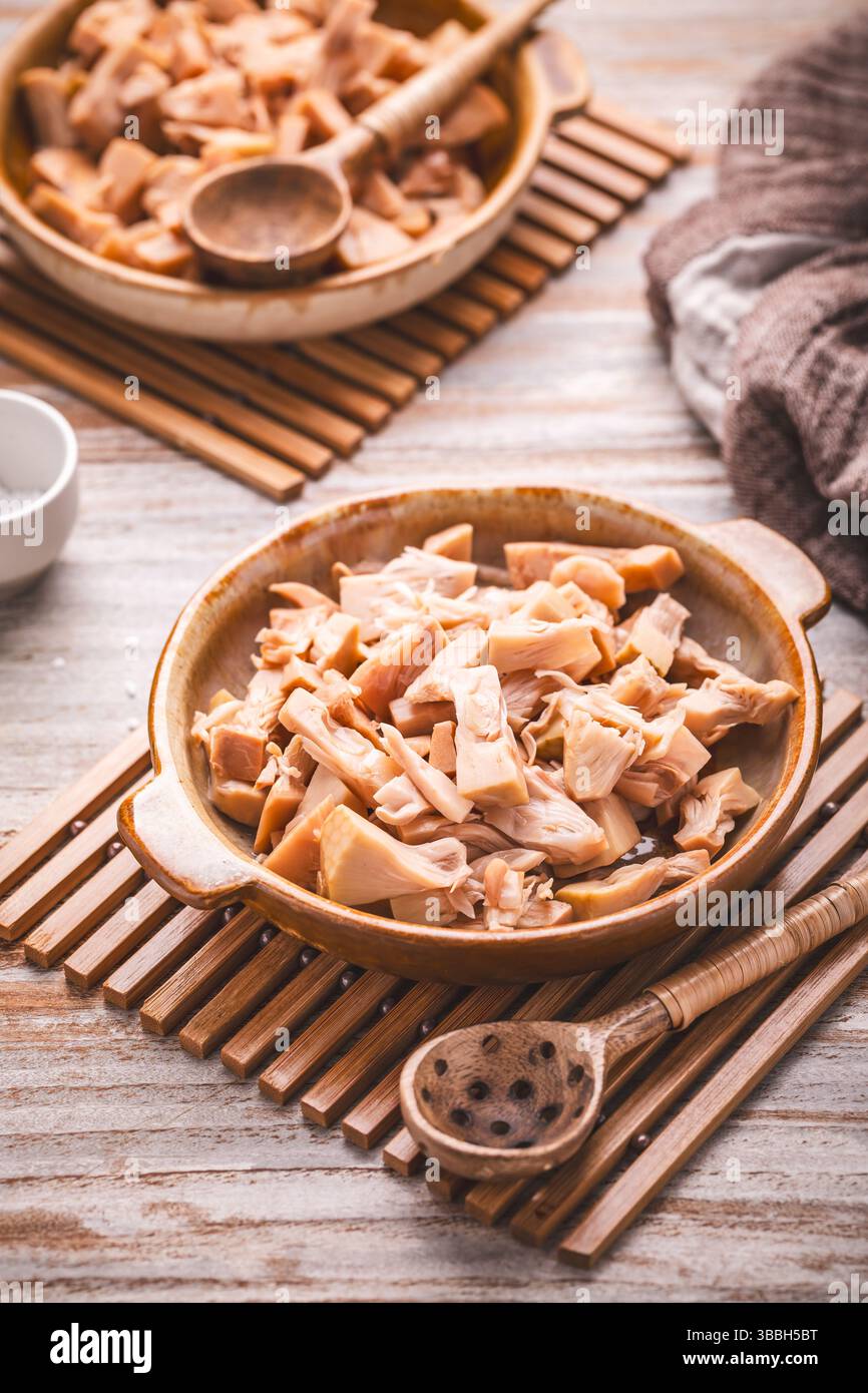 Canned Jackfruit, boiled with salt, prepared for cooking, healthy vegan ...
