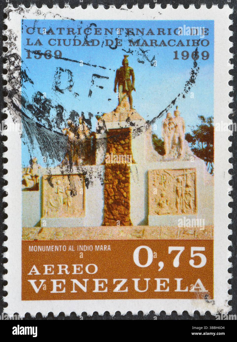 Cancelled postage stamp printed by Venezuela, that shows Monument to ...