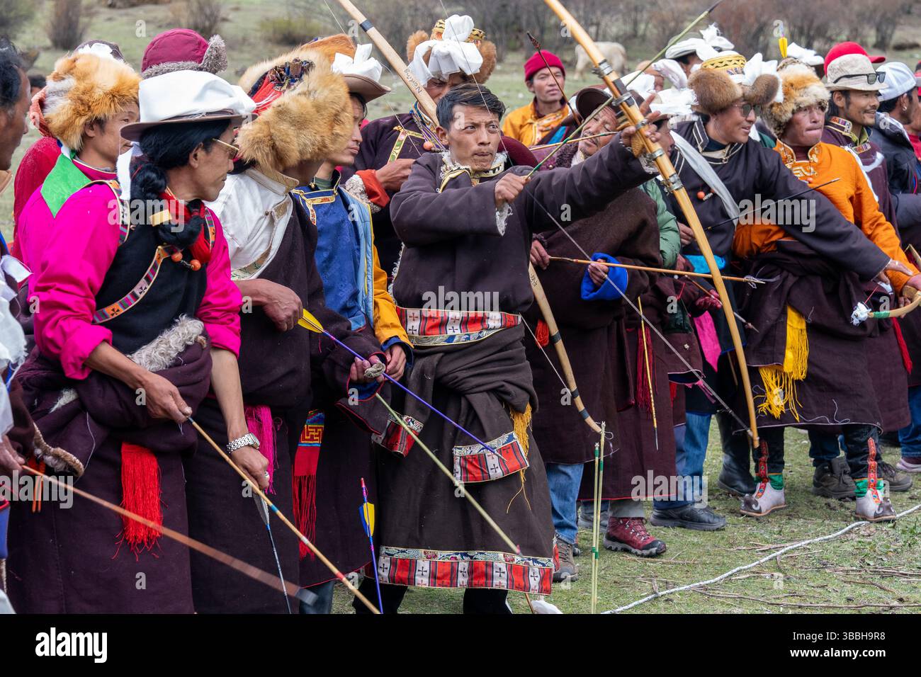 Archery competition during the spring festival in Samagaon, on the ...