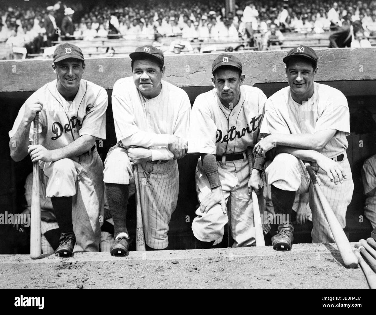 Baseball legends in the dugout - Left to right Hank Greenberg, Babe ...