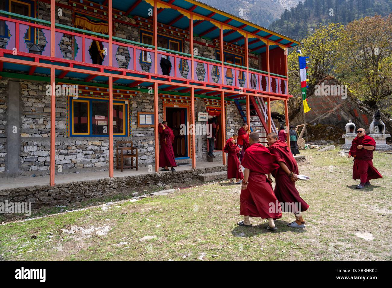 Young Buddhist monks outside Hinang Gompa in Nubri Valley, Nepal ...