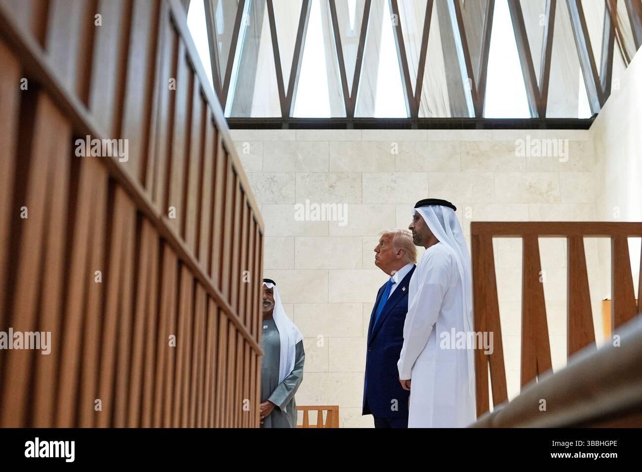 President Donald Trump tours the Moses Ben Maimon Synagogue at the ...