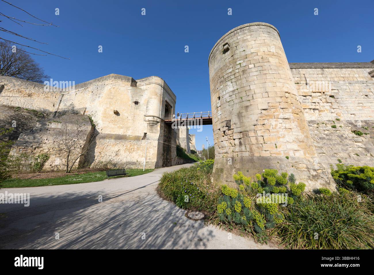Walls of the Chateau de Caen castleand the Porte St Pierre, Caen ...