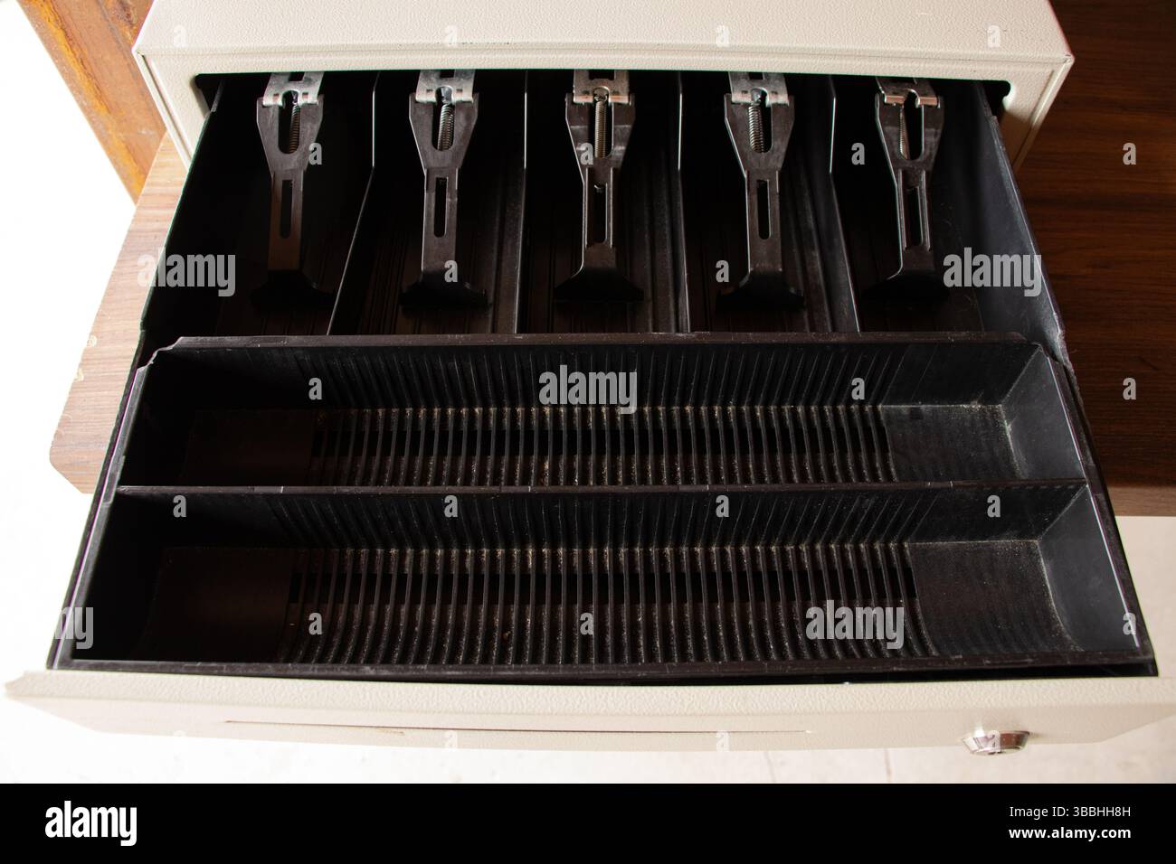Open cash drawer empty, storage space, cash register Stock Photo - Alamy