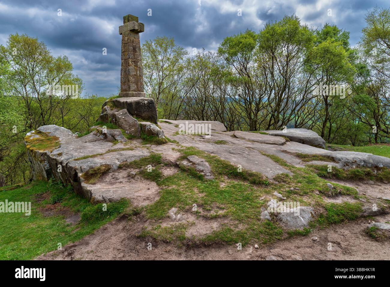 The Wellington Monument, erected on Baslow Edge by a Dr. Wrench in 1866 ...