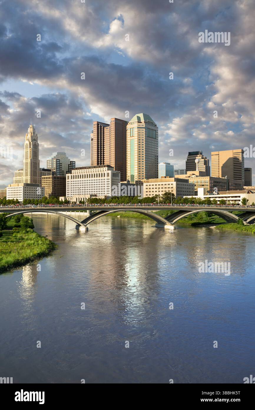 Columbus Ohio downtown city skyline view over the Scioto River USA ...