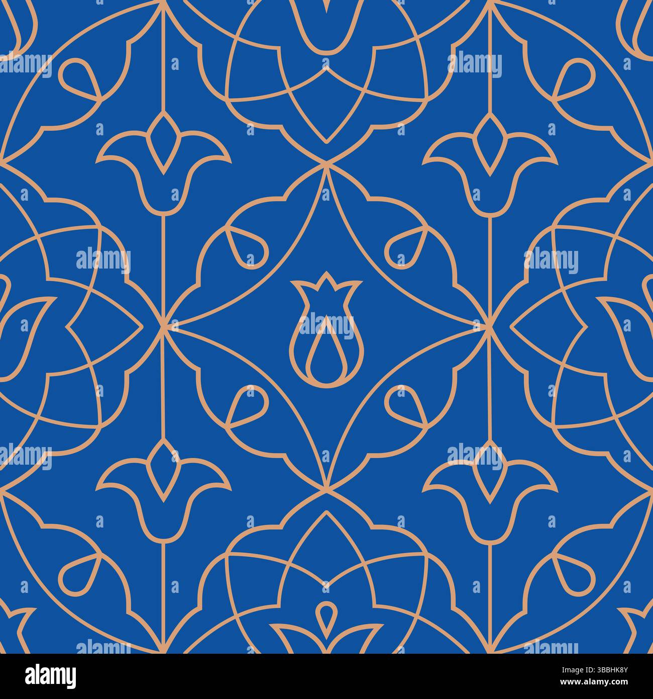 Oriental golden line floral seamless pattern. Arabic style vector tile ...