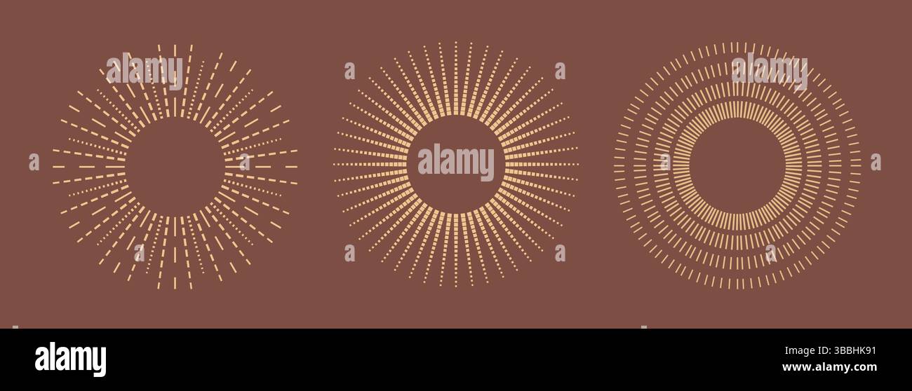 Bohemian style gold sun shapes. Abstract mystic thin line star rays ...