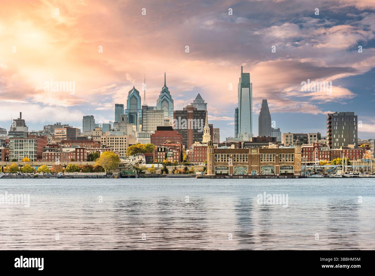 Philadelphia Pennsylvania downtown city skyline from Delaware River ...