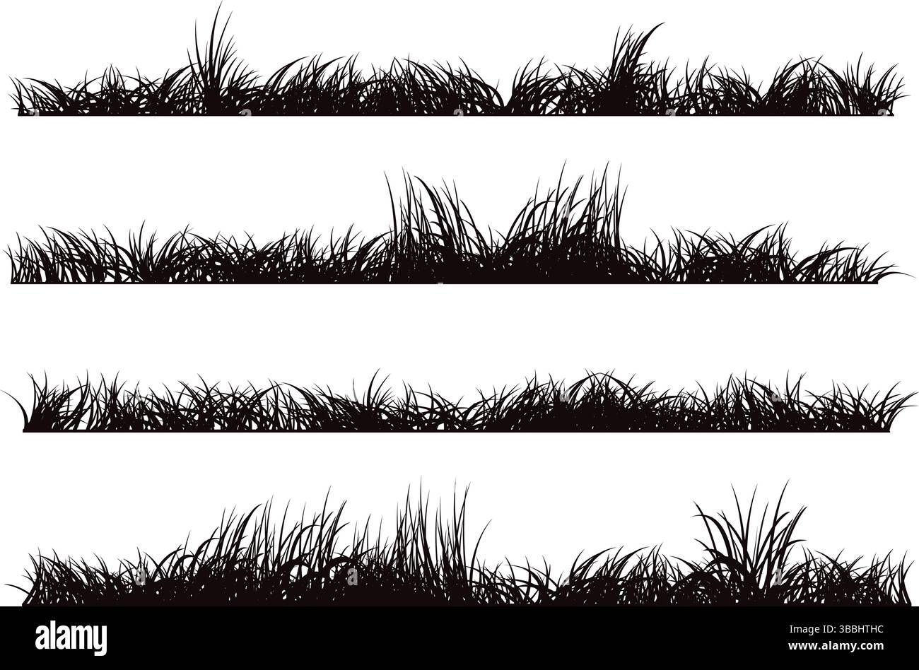 landscape grass vector silhouette illustration in different shapes and styles of grass blades ...